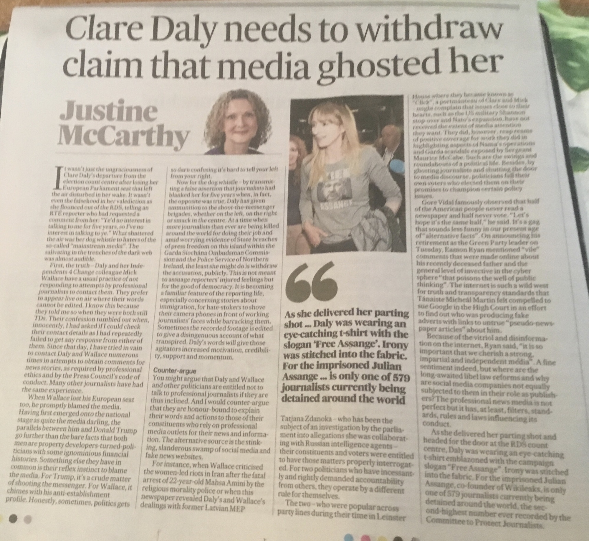 “Clare Daly needs to withdraw claim that media ghosted her” – Justine ...