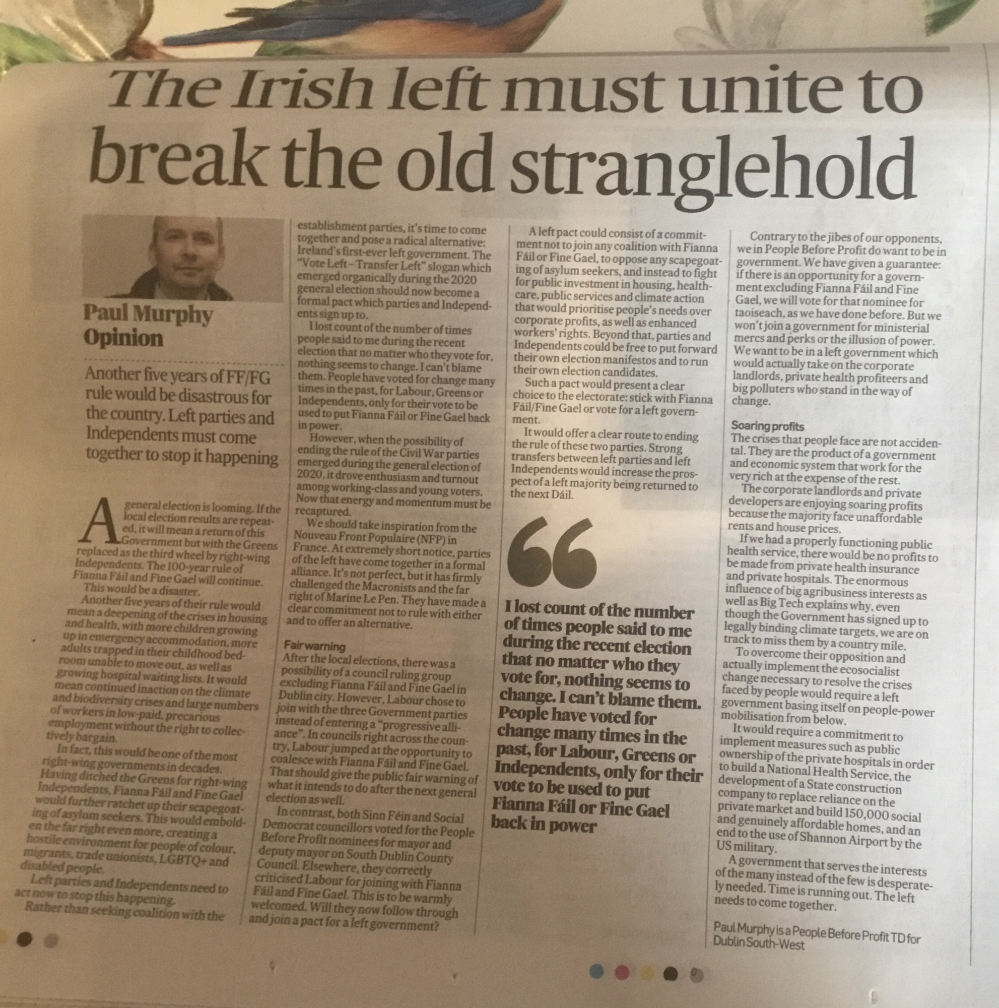 The Irish Left Must Unite to break the old stranglehold – Paul Murphy ...